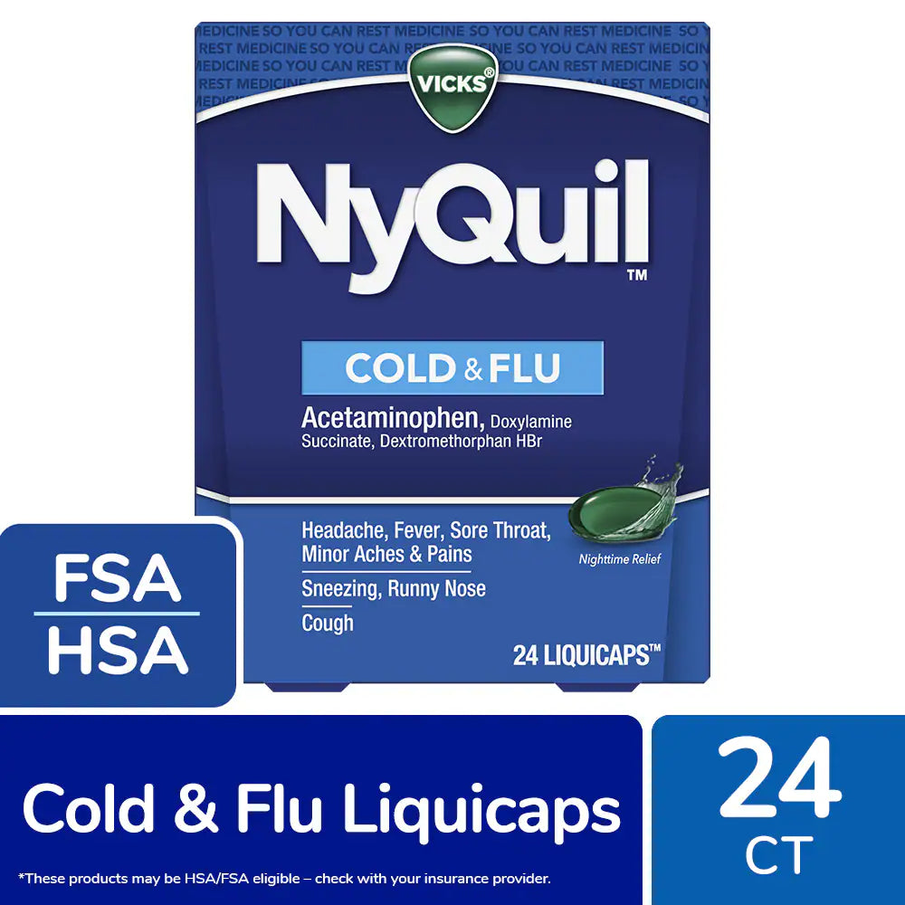 NYQUIL, LIQ CAP VICKS COLD & FLU - 24 Liquicaps – HSA/FSA Eligible ...